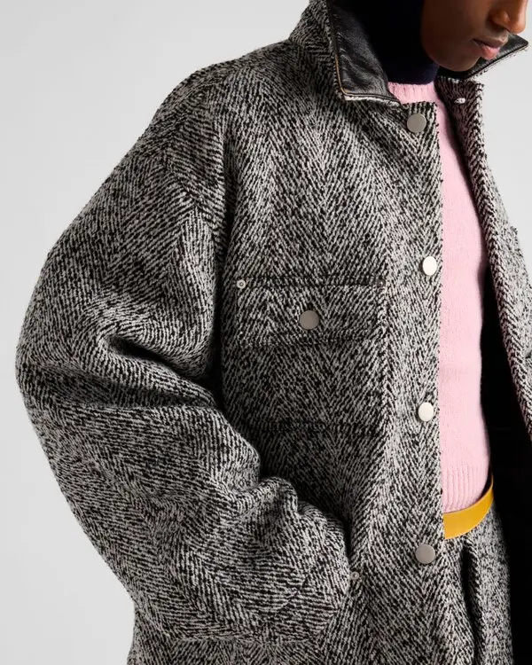 Prada Wool Blend Oversized Jacket - White/Black | Editorialist