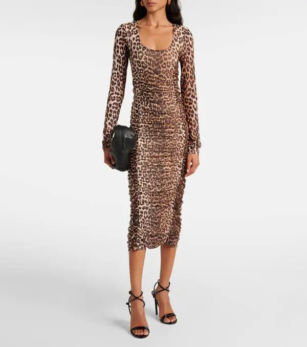 ganni ruched mesh midi dress GANNI Black Ruched Mesh Midi Dress