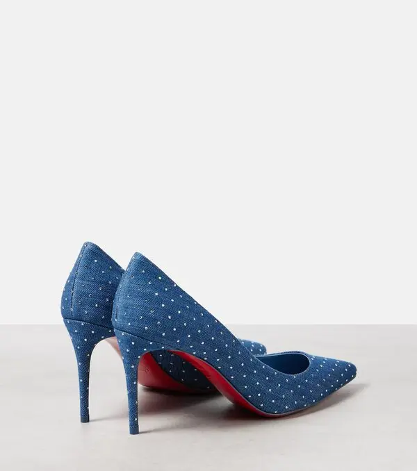 CHRISTIAN LOUBOUTIN Kate 85 Embellished Denim Pumps - Blue