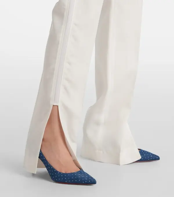 CHRISTIAN LOUBOUTIN Kate 85 Embellished Denim Pumps - Blue