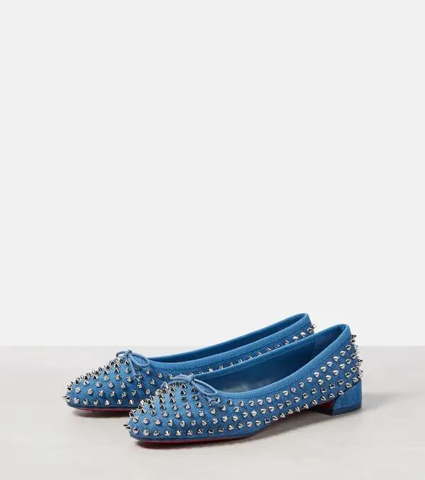 CHRISTIAN LOUBOUTIN Sweetie Jane Spikes Denim Ballet Flats - Blue