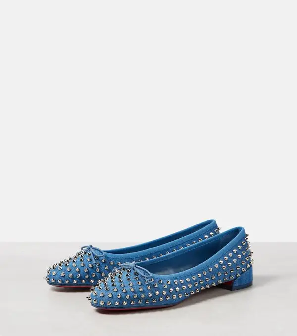 CHRISTIAN LOUBOUTIN Sweetie Jane Spikes Denim Ballet Flats - Blue