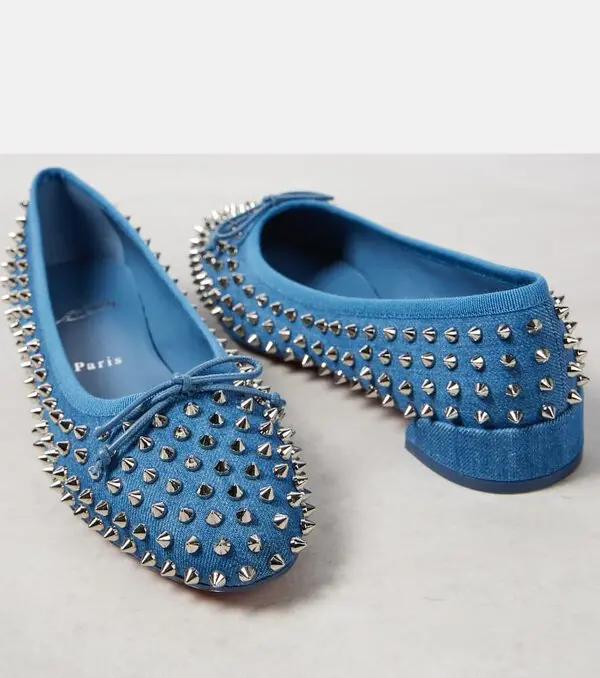 CHRISTIAN LOUBOUTIN Sweetie Jane Spikes Denim Ballet Flats - Blue
