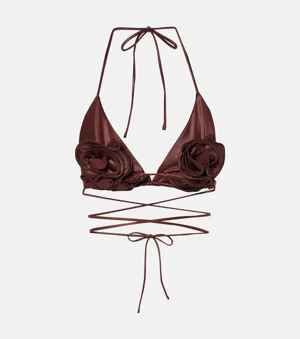 Magda Butrym Floral-appliqué Triangle Bikini Top - Brown