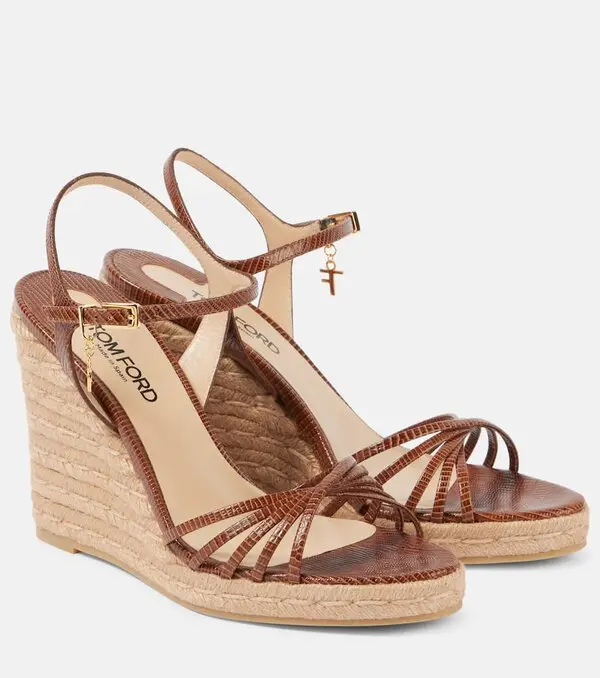 TOM FORD Cabana Leather Wedge Espadrilles
