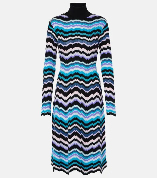Missoni Zigzag Knitted Turtleneck Midi Dress - Multicoloured