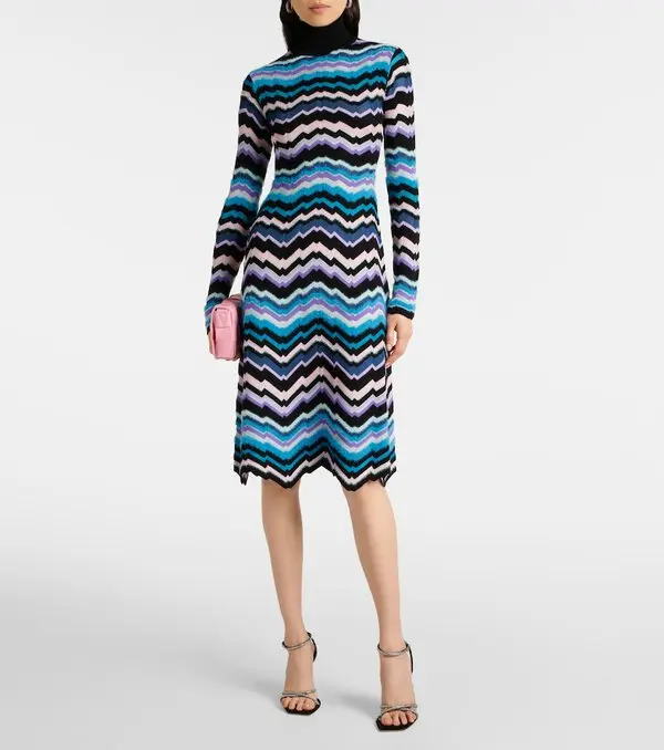 Missoni Zigzag Knitted Turtleneck Midi Dress - Multicoloured