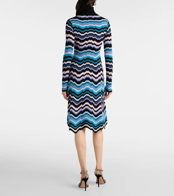 Missoni Zigzag Knitted Turtleneck Midi Dress - Multicoloured