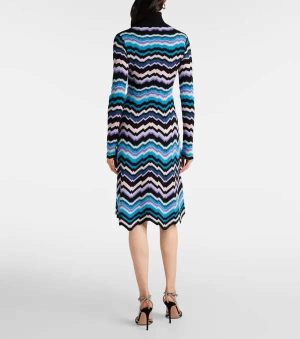 Missoni Zigzag Knitted Turtleneck Midi Dress - Multicoloured