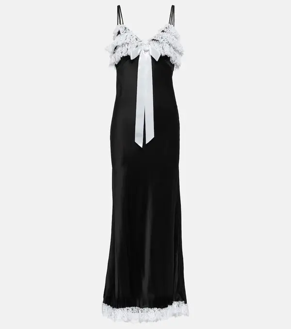 RODARTE Lace-trimmed Silk Maxi Dress - Black