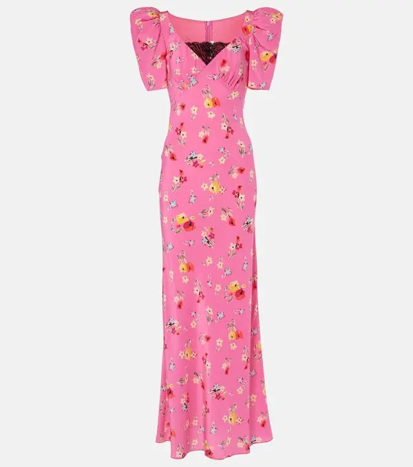 RODARTE Lace-trimmed Silk Maxi Dress - Pink