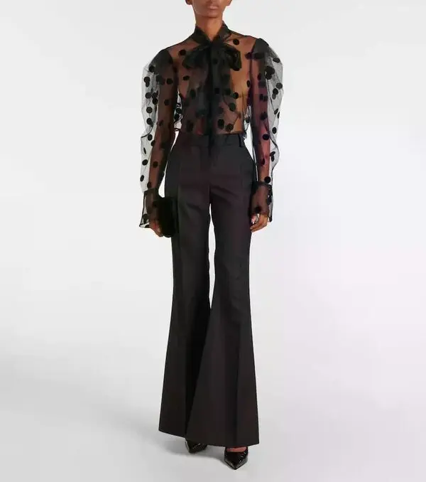 Nina Ricci Wool Gabardine Flared Pants - Black