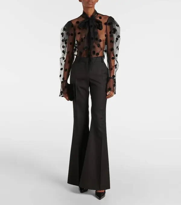 Nina Ricci Wool Gabardine Flared Trousers - Black