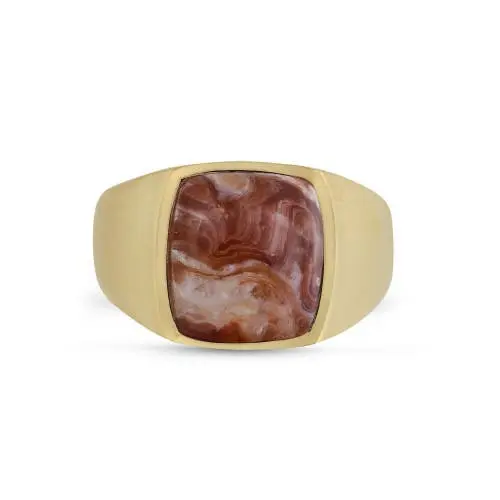 LUVMYJEWELRY Sterling Silver Red Lace Agate Signet Ring - 14kt Gold Vermeil On Sterling