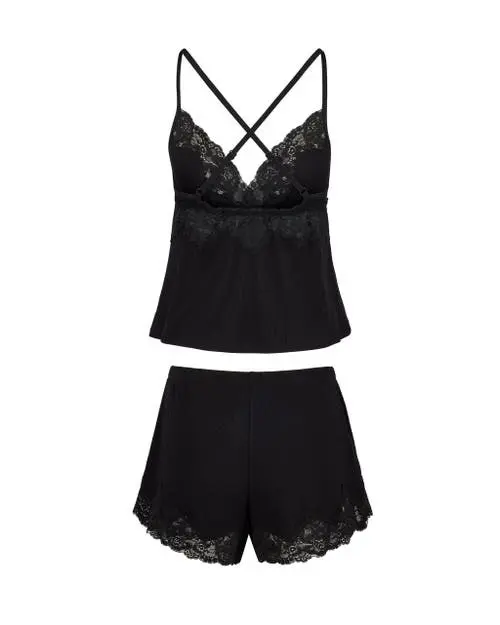ADORE ME Lora Pajama Cami & Shorts Set - Black