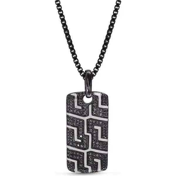 LUVMYJEWELRY Sterling Silver Black Diamond Tire Tread Tag Necklace - Dark Grey