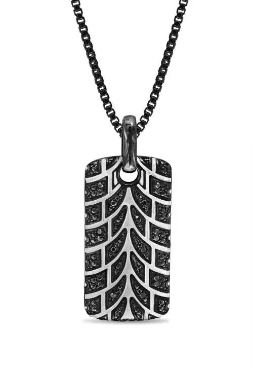 LUVMYJEWELRY Tag Pendant Necklace With Black Diamonds - Dark Grey