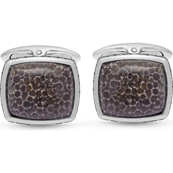 LUVMYJEWELRY Fossil Agate Sterling Cufflinks - Silver