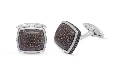 LUVMYJEWELRY Fossil Agate Sterling Cufflinks