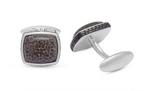 LUVMYJEWELRY Fossil Agate Sterling Cufflinks