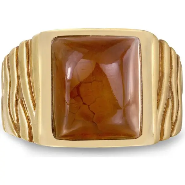 LUVMYJEWELRY Cracked Agate Sterling Silver Signet Ring - 14kt Gold Vermeil On Sterling