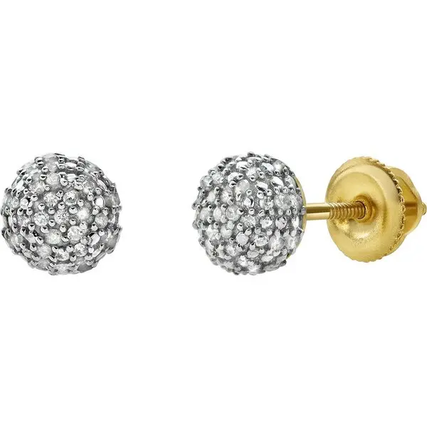 LUVMYJEWELRY Orbius Diamond Stud Earrings - 10k Yellow Gold