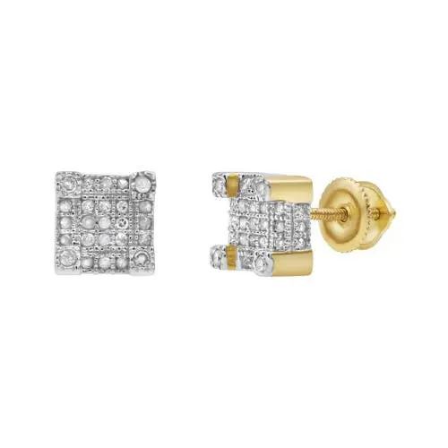 LUVMYJEWELRY Square Diamond Stud Earrings - 10k Yellow Gold