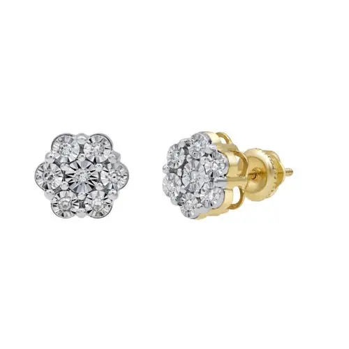 LUVMYJEWELRY Mini Diamond Cluster Stud Earrings - 10k Yellow Gold