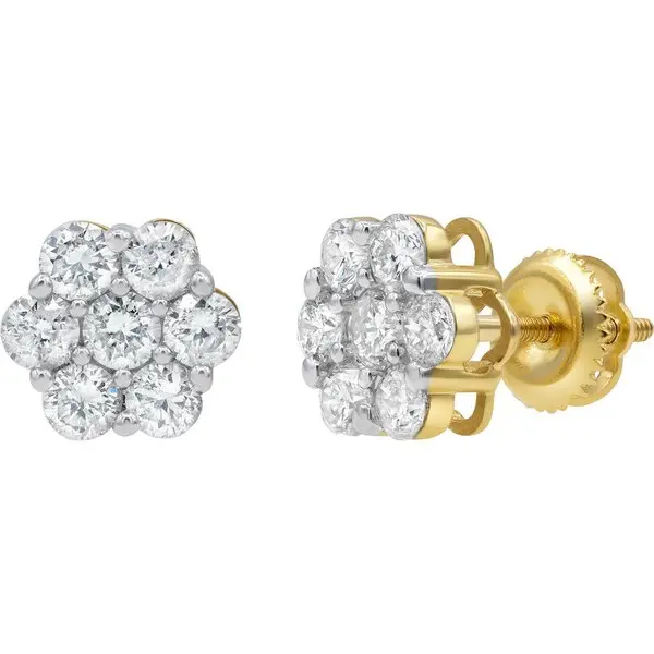 LUVMYJEWELRY Diamond Cluster Earrings - 14k Yellow Gold