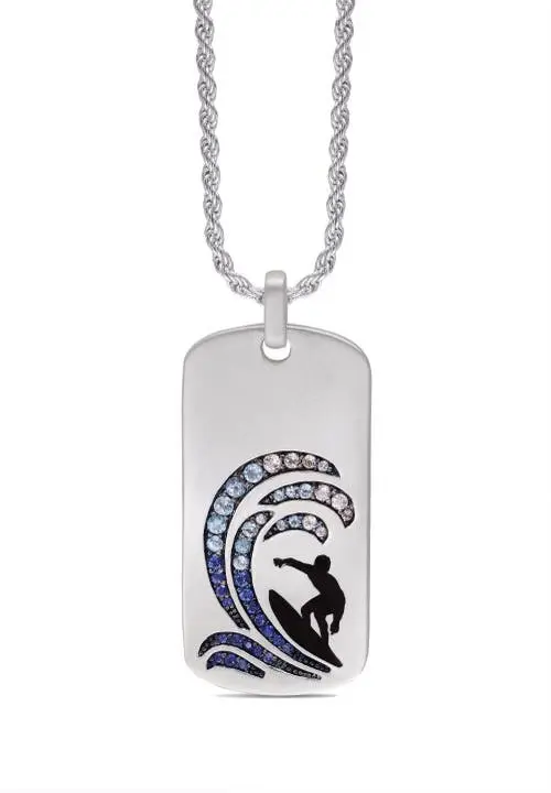 LUVMYJEWELRY Sapphire & Topaz Tag Necklace - Silver