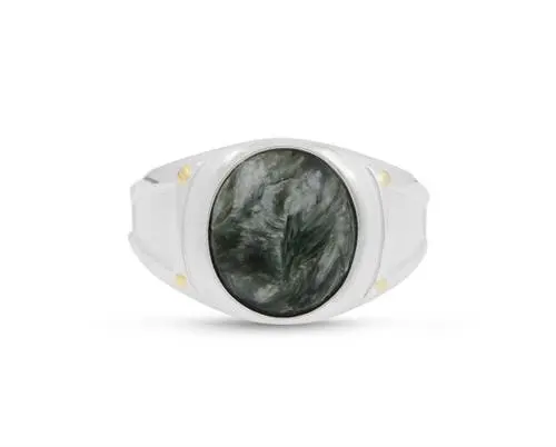 LUVMYJEWELRY Seraphinite Signet Ring - Silver