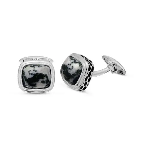 LUVMYJEWELRY Tree Agate Sterling Cufflinks