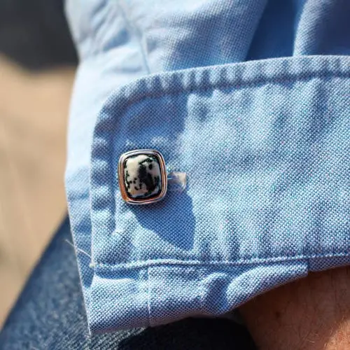 LUVMYJEWELRY Tree Agate Sterling Cufflinks