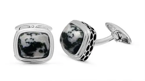 LUVMYJEWELRY Tree Agate Sterling Cufflinks