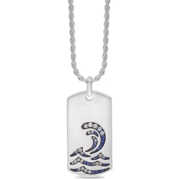 LUVMYJEWELRY Surfrider Beach Sapphire & Topaz Tag Necklace - Silver