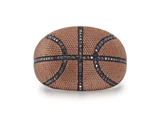 LUVMYJEWELRY Sterling & Black Diamond Basketball Ring - Brown