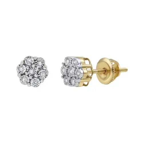 LUVMYJEWELRY Diamond Cluster Stud Earrings - 10k Yellow Gold