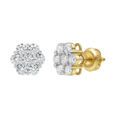 LUVMYJEWELRY Diamond Cluster Stud Earrings 2.03ct - 14k Yellow Gold