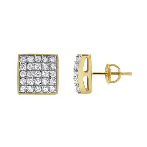 LUVMYJEWELRY Square Tile Diamond Stud Earrings - 14k Yellow Gold