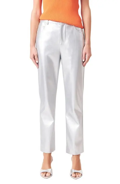 GREY LAB Shiny Faux Leather Straight Leg Pants