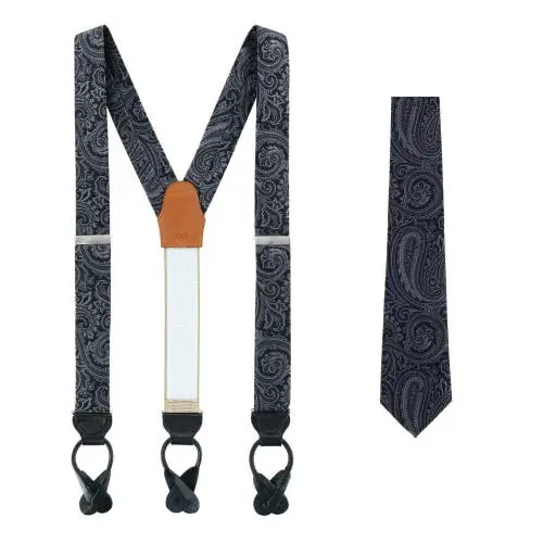 Trafalgar Sobee Paisley Silk Brace And Necktie Set - Black