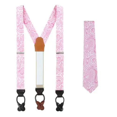 Trafalgar Sobee Paisley Silk Brace And Necktie Set - Pink