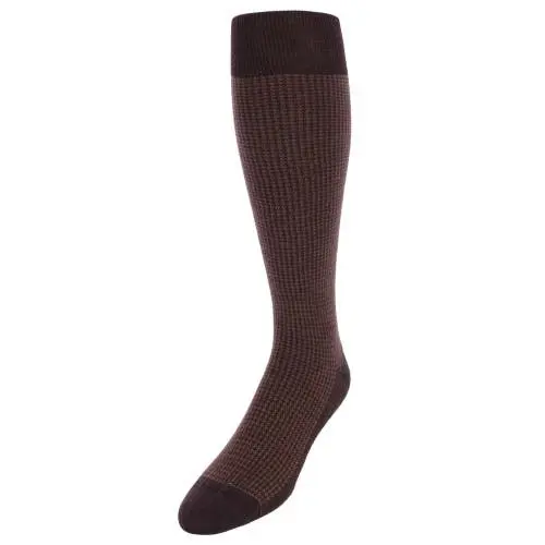 Trafalgar Charlie Houndstooth Merino Wool Over-the-calf Socks - Brown