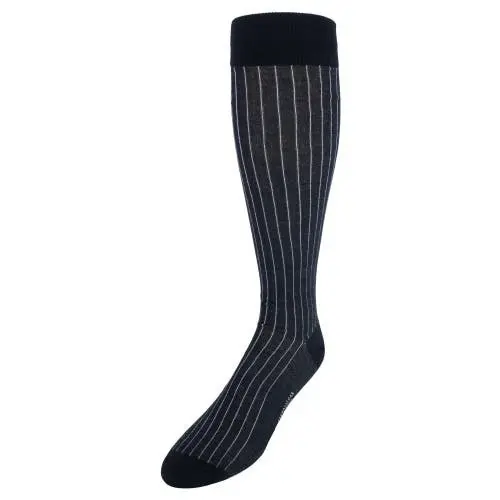 Trafalgar Nigel Over-the-calf Vertical Stripe Mercerized Cotton Socks - Black With Grey Stripe