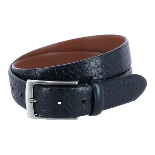 Trafalgar Watson Houndstooth Embossed Leather Belt - Black