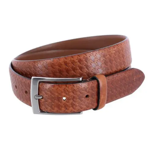 Trafalgar Watson Houndstooth Embossed Leather Belt - Cognac