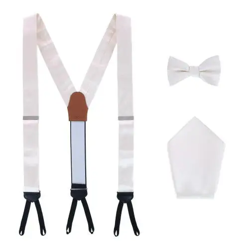 Trafalgar Sutton Silk Bow Tie, Braces, And Pocket Square Set - Ivory