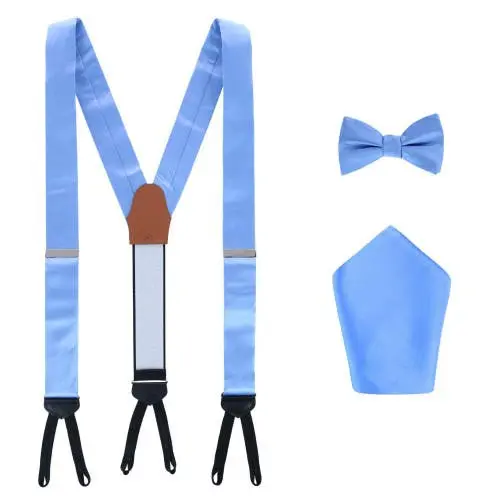 Trafalgar Sutton Silk Bow Tie, Braces, And Pocket Square Set - Light Blue