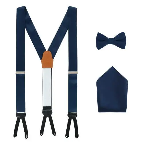 Trafalgar Sutton Silk Bow Tie, Braces, And Pocket Square Set - Navy