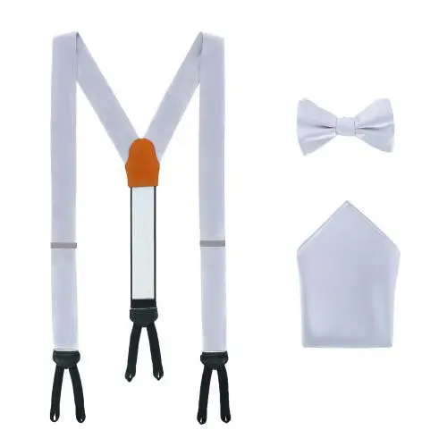 Trafalgar Sutton Silk Bow Tie, Braces, And Pocket Square Set - Silver